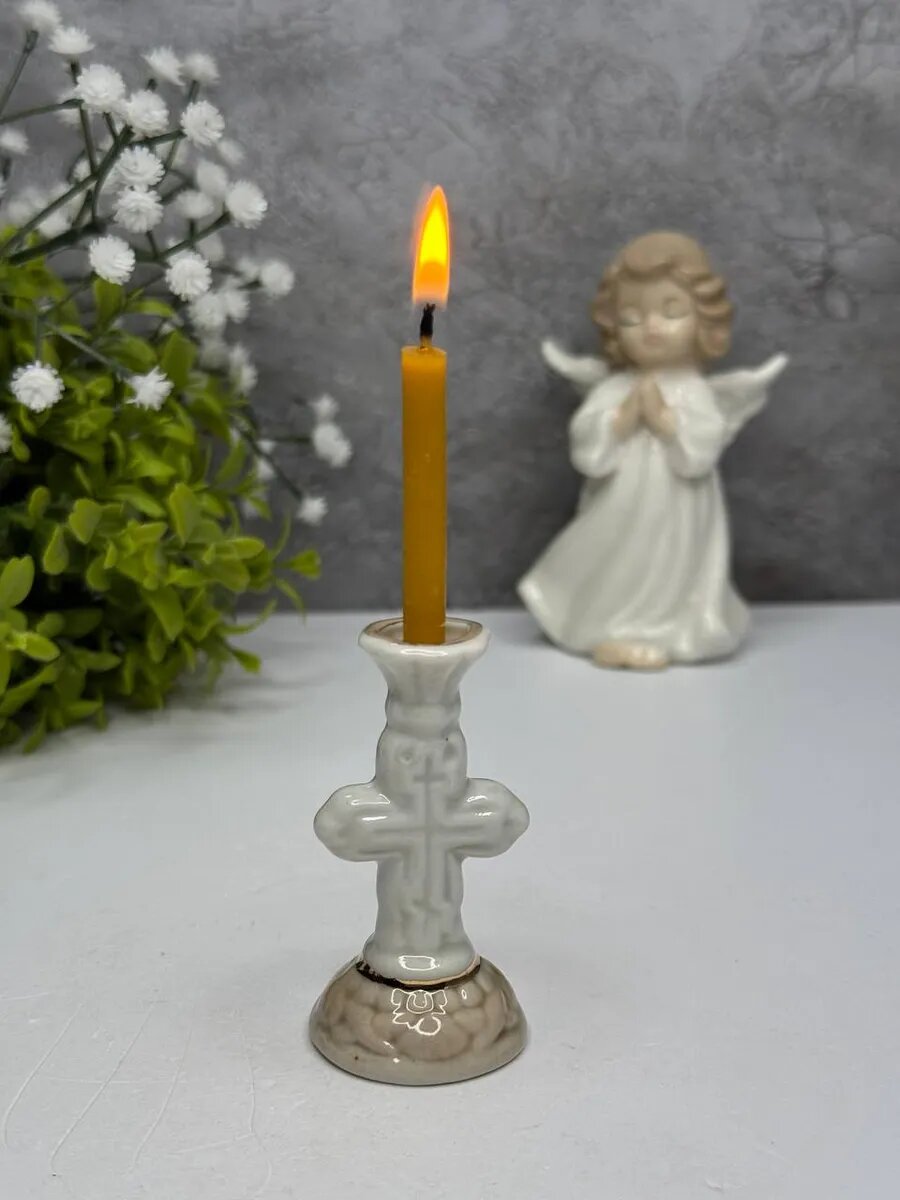 Фарфоровый пасхальный подсвечник крестик, под церковную свечу