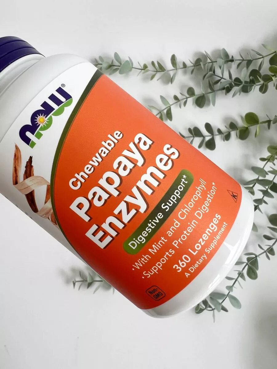 NOW Папайя Ферменты "Papaya Enzyme " (жевательные пастилки массой 162,5 мг) 360 пастилок