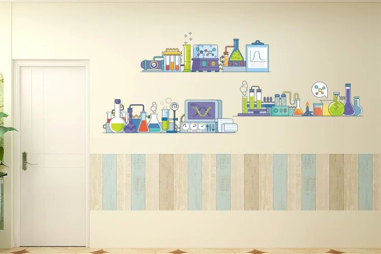 Наклейки для химической лаборатории, оборудование, фон для детской комнаты, украшение стен, класс, школа, общежитие,