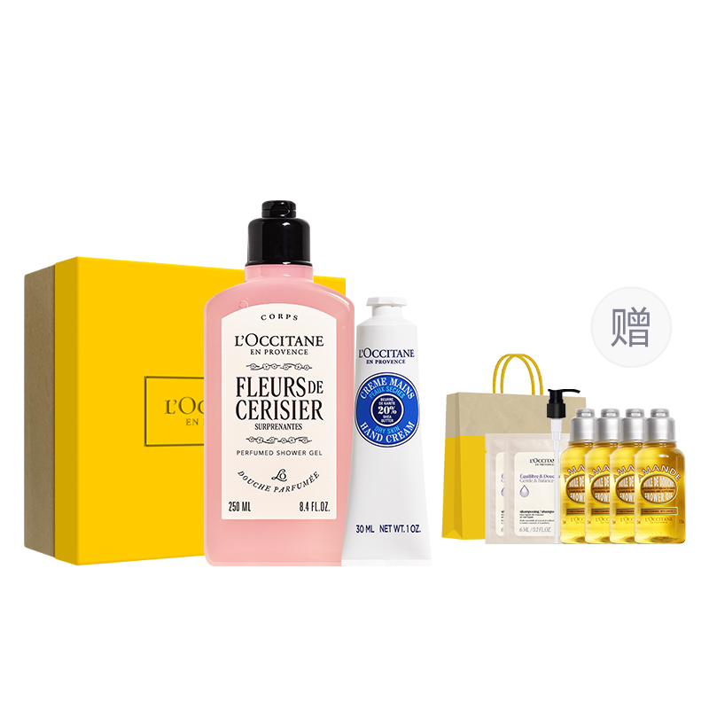 Набор для ухода за телом унисекс LOCCITANE Цветы вишни, гель для душа + крем для рук увлажняющий ароматный, pink