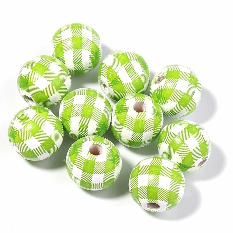 Деревянные бусины 16 мм, 20 шт. Green x white
