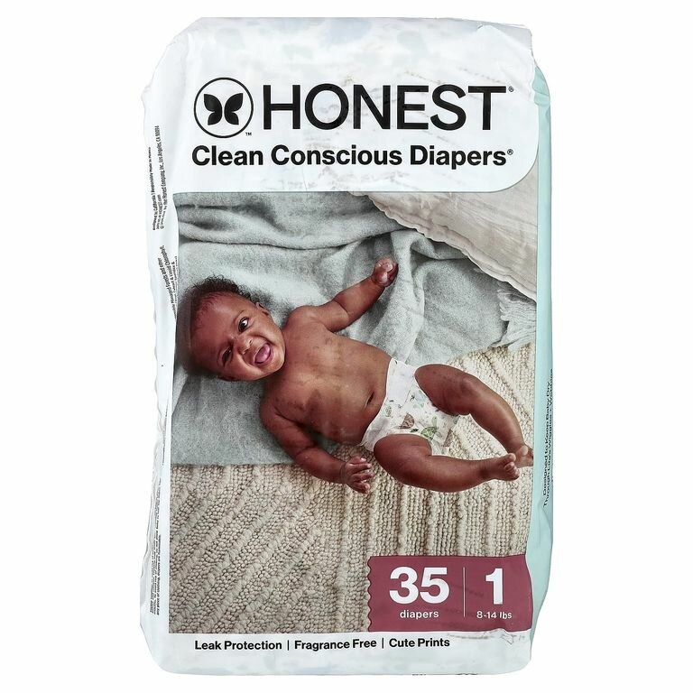 The Honest Company, Clean Conscious Diapers, подгузники для детей, размер 1, 4-6 кг, 35 штук в упаковке