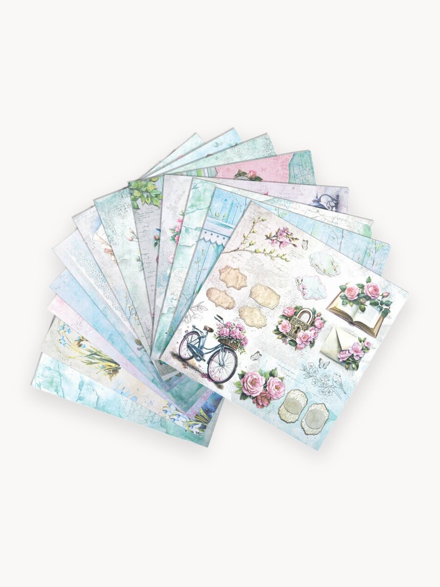 Бумага для скрапбукинга 30x30 см двусторонняя, набор 12 листов Весна, крафтовая для творчества, рукоделия, упаковки подарков, Остров Сокровищ, 665439