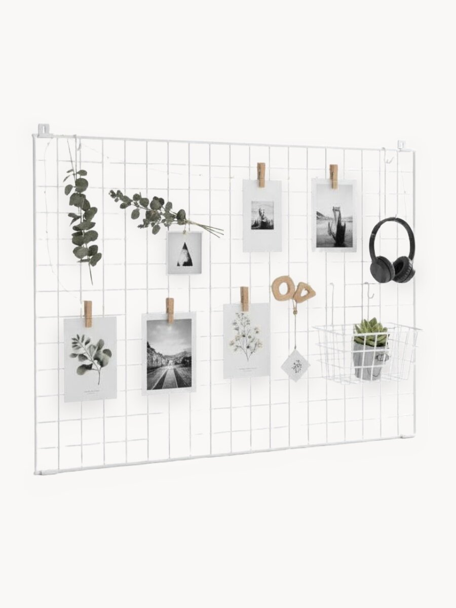 Органайзер для хранения, настенный 100х60 см мудборд, рамка для фотографий декоративная сетка лофт белая