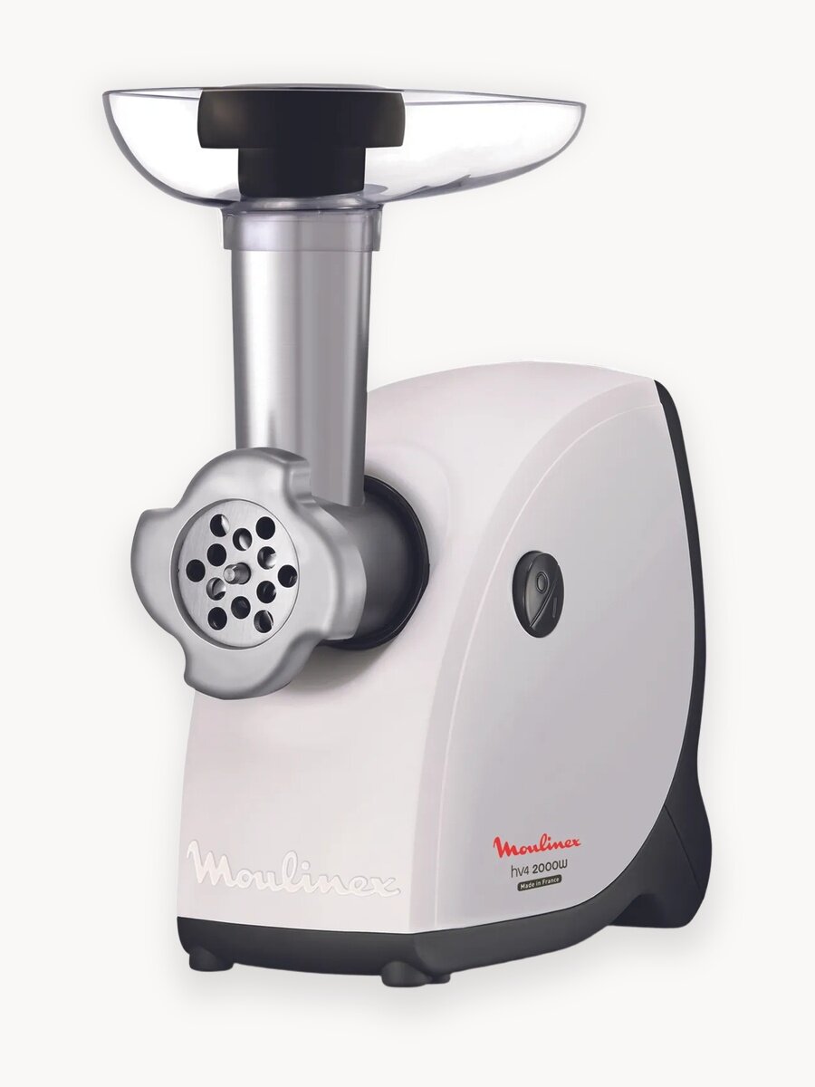 Мясорубка электрическая Moulinex HV4 ME460132, 2000 Вт, 2.3 кг/мин, с насадками для колбас и кеббе, Франция, белая