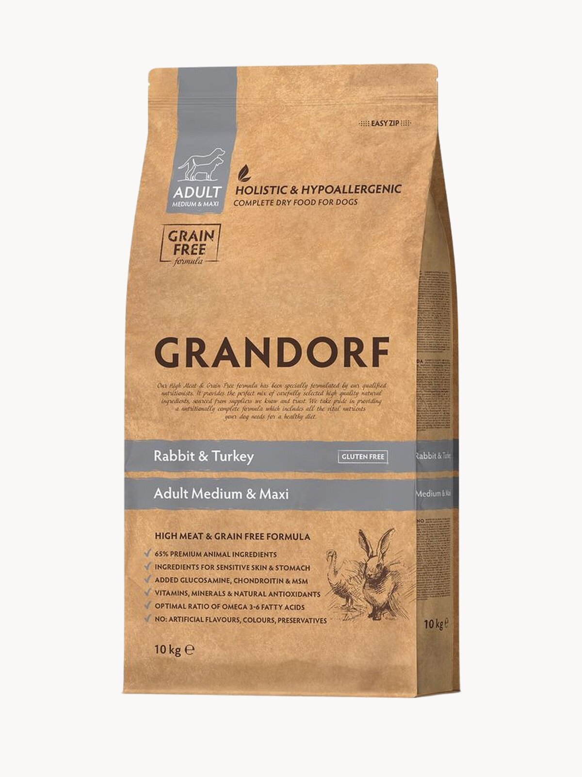 GRANDORF MED&MAXI Корм для взрослых собак средних и крупных пород Кролик с индейкой 10 кг