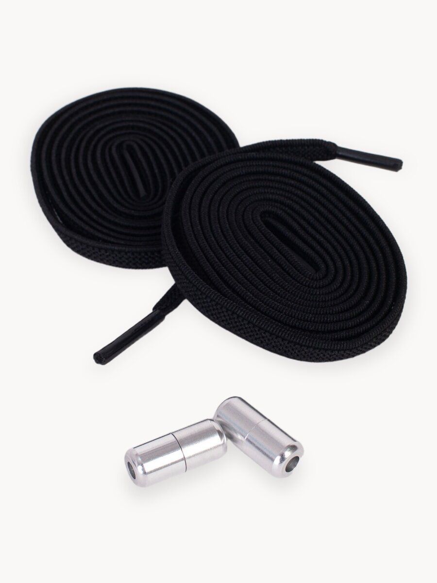 Эластичные черные шнурки с металлическим фиксатором