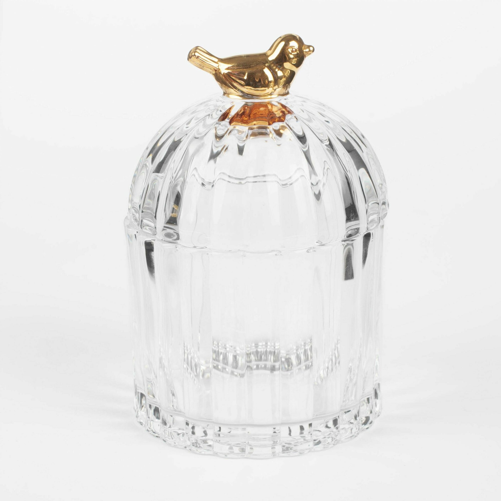 Емкость для хранения, 8х12 см, 200 мл, стекло Р/металл, Золотистая птица, Ribby