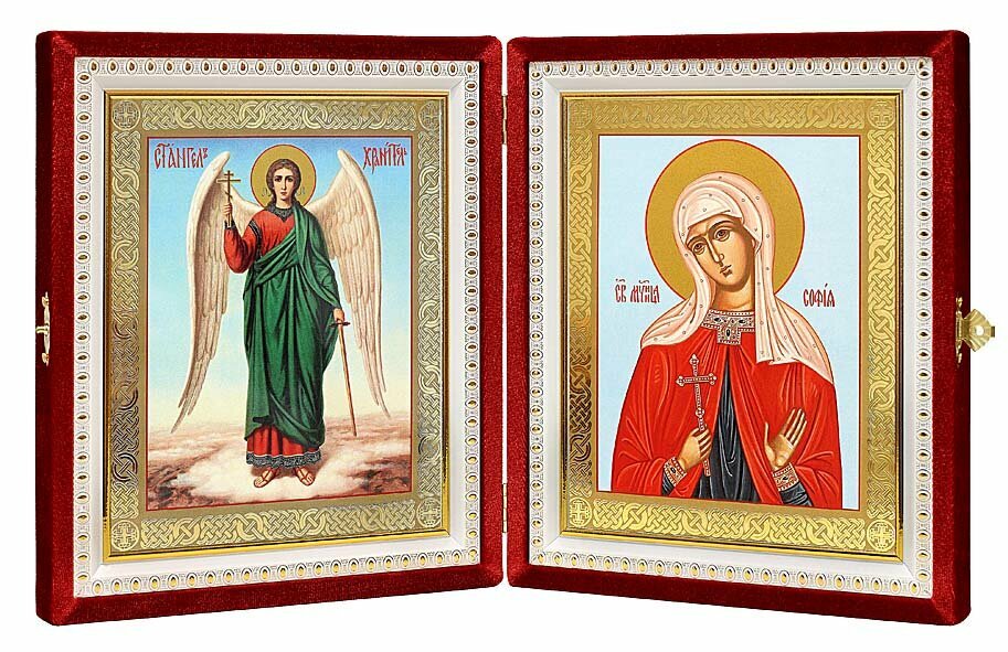 Складень именной "Мученица София Римская - Ангел Хранитель (лик № 072)", размер ликов 15*18 см