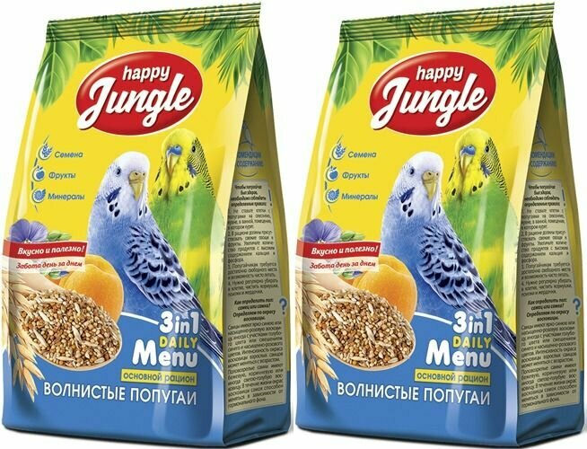 Happy Jungle Корм сухой для волнистых попугаев, 500 г, 2 уп