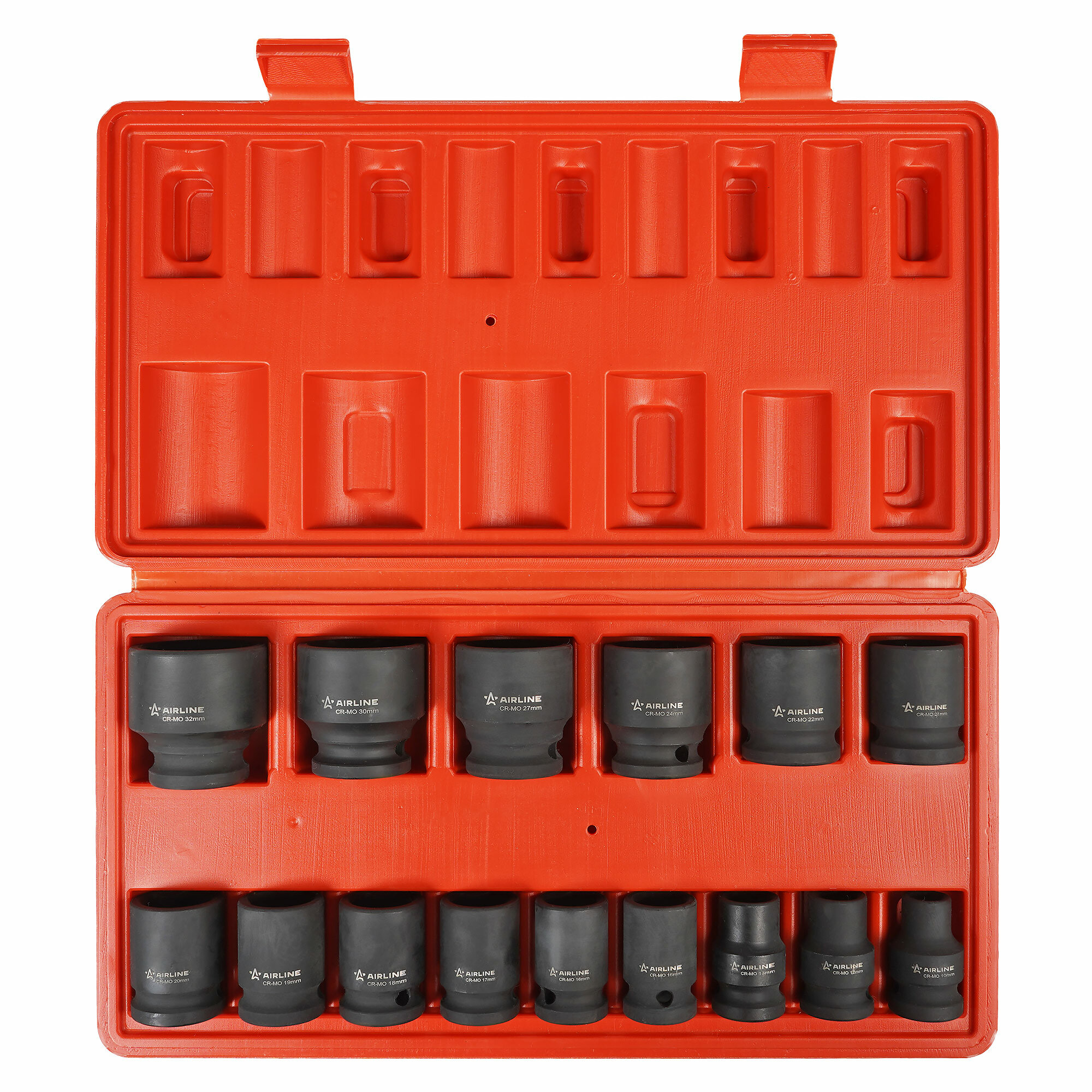 Airline набор головок ударных 1/2dr l 38мм, 15пр. (10-32мм) пласт. кейс. atas076