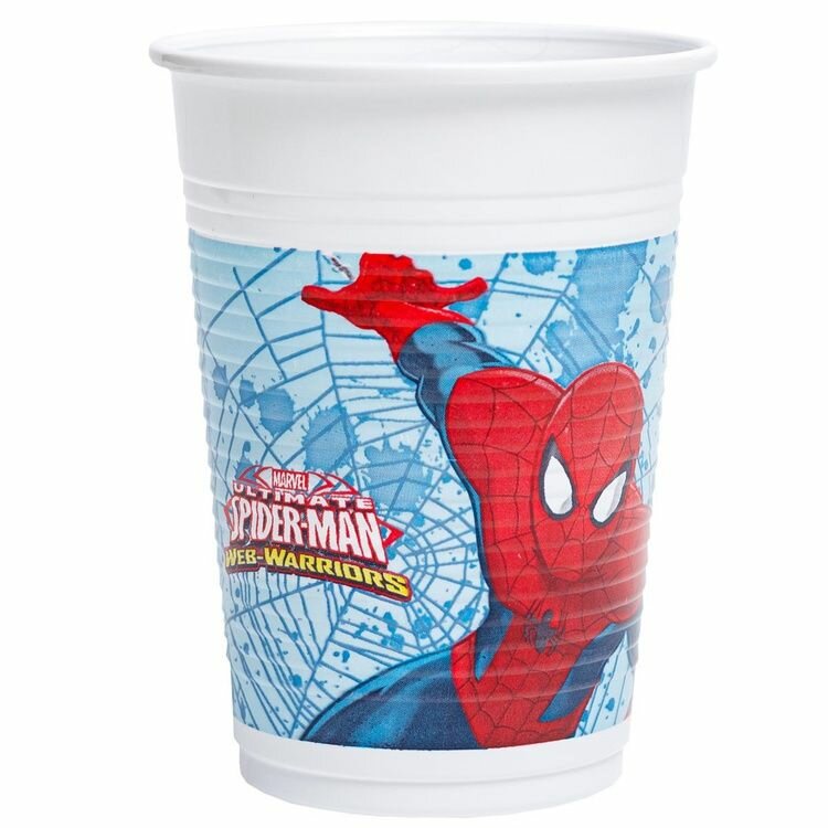 Стаканы одноразовые КНР пластиковые Человек-Паук великий 200 мл, 8 шт