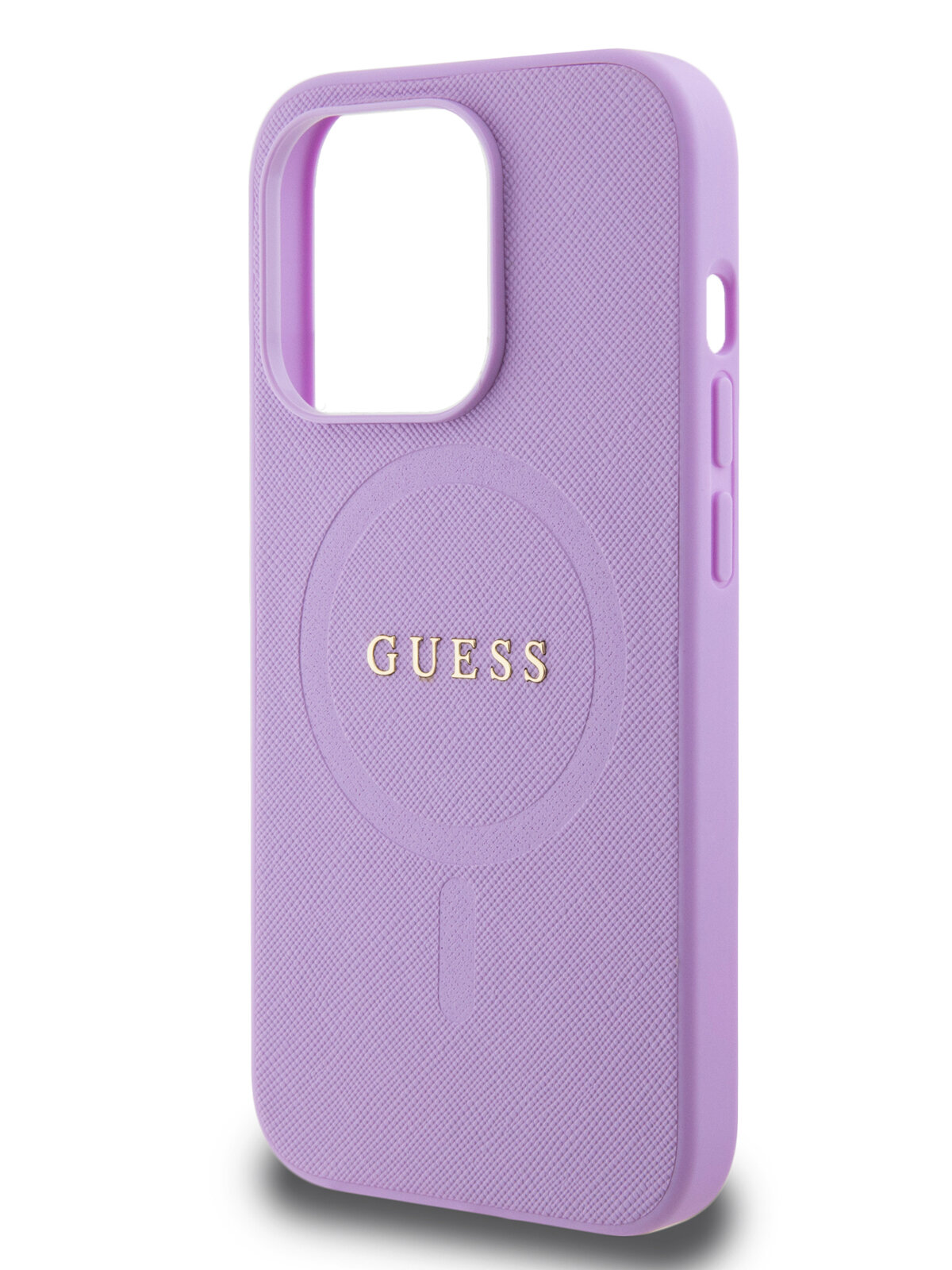 Guess для iPhone 15 Pro чехол PU Saffiano with metal logo Hard Purple (MagSafe)