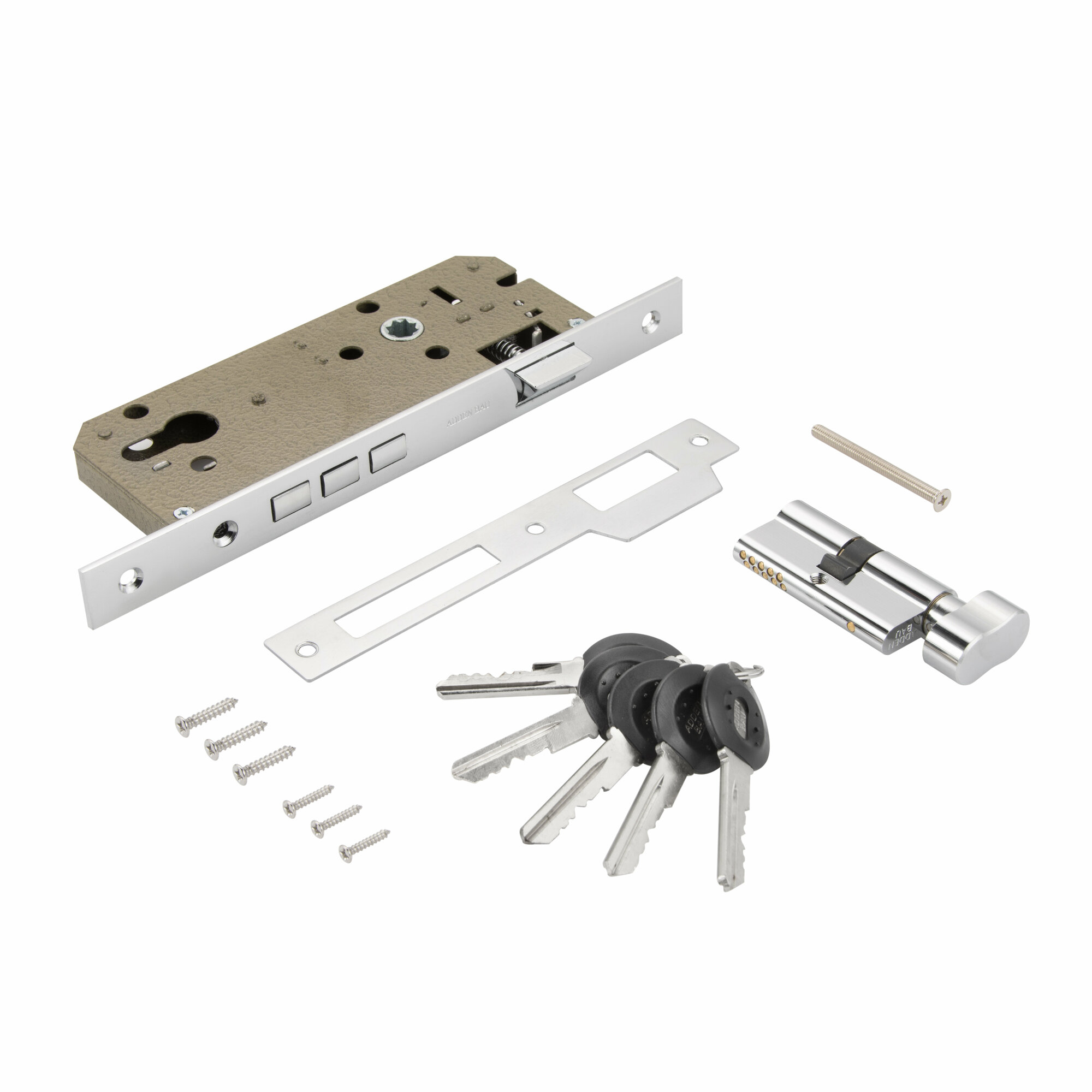 Замок врезной с секретным двухрядным цилиндром ADDEN BAU LOCK 4585 5-60B D CHROME