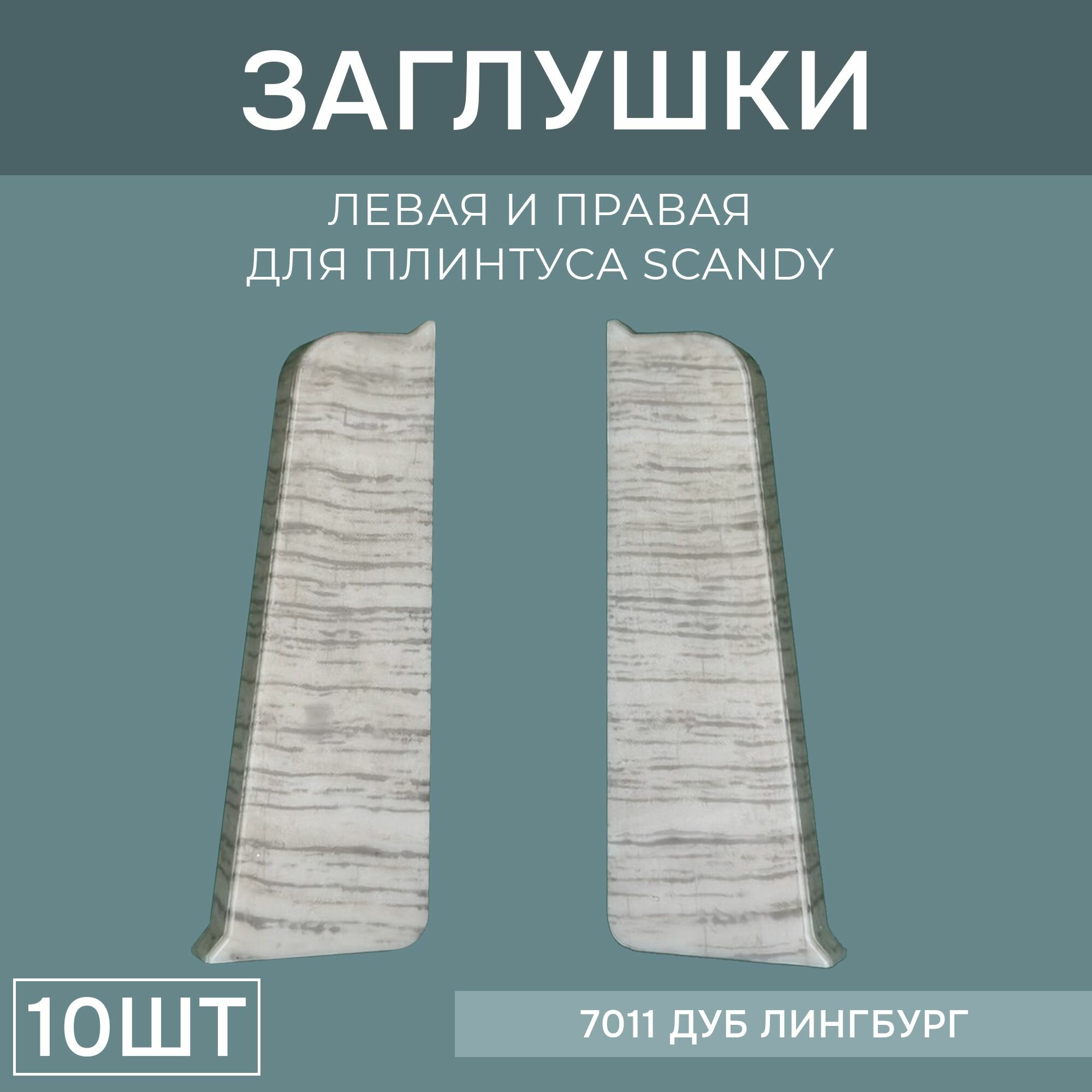 Заглушка левая+правая 72мм для напольного плинтуса Scandy 5 блистеров по 2 шт, цвет: Дуб Лингбург
