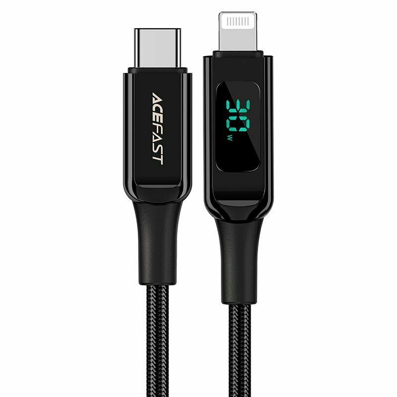 Кабель ACEFAST C6-01 USB-C to Lightning charging data cable с цифровым дисплеем. Цвет: черный