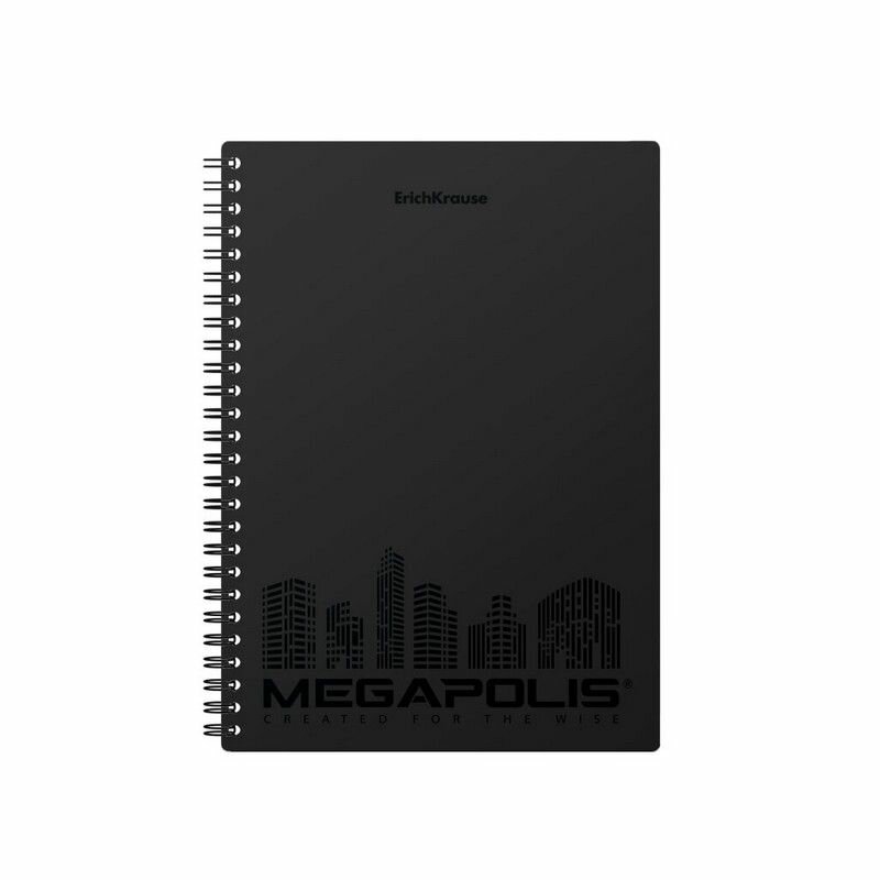 Тетрадь общая с пластиковой обложкой на спирали ErichKrause MEGAPOLIS, черный, А5, 80 листов, клетка, микроперфорация (упаковка 4 штуки)