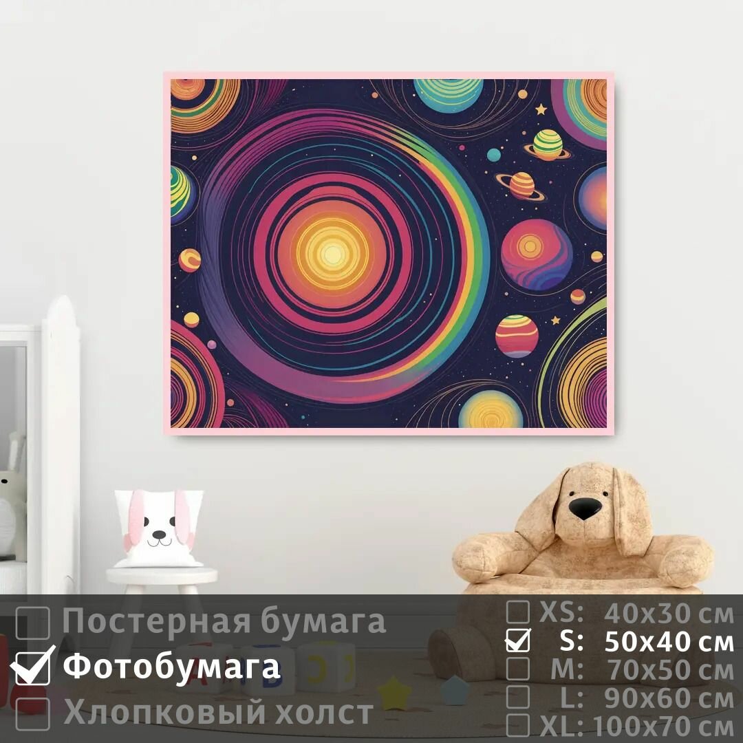 Постер на фотобумаге Космическая Абстракция Красочных Планет 50х40 см ПолиЦентр