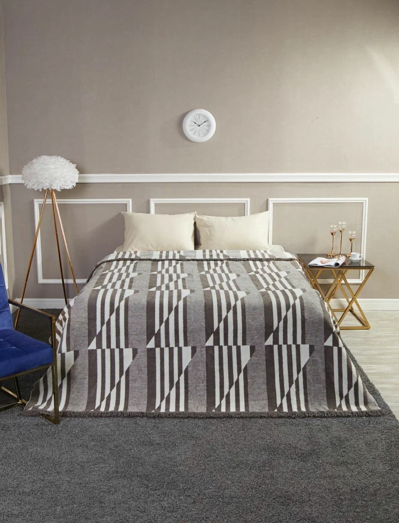 Мягкий хлопковый плед 150х200см. Двустороннее покрывало, плед для кровати и дивана. Производство Турция , размер 1.5спальный 150-200см