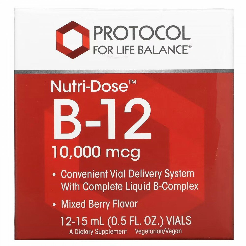 Protocol for Life Balance, Nutri-Dose™ B12, витамин B12, ягодное ассорти, 12 пакетиков по 15 мл (0,5 жидк. унции)