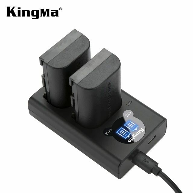 Зарядное устройство c дисплеем и двумя слотами KingMa для аккумуляторов Canon LP-E6.