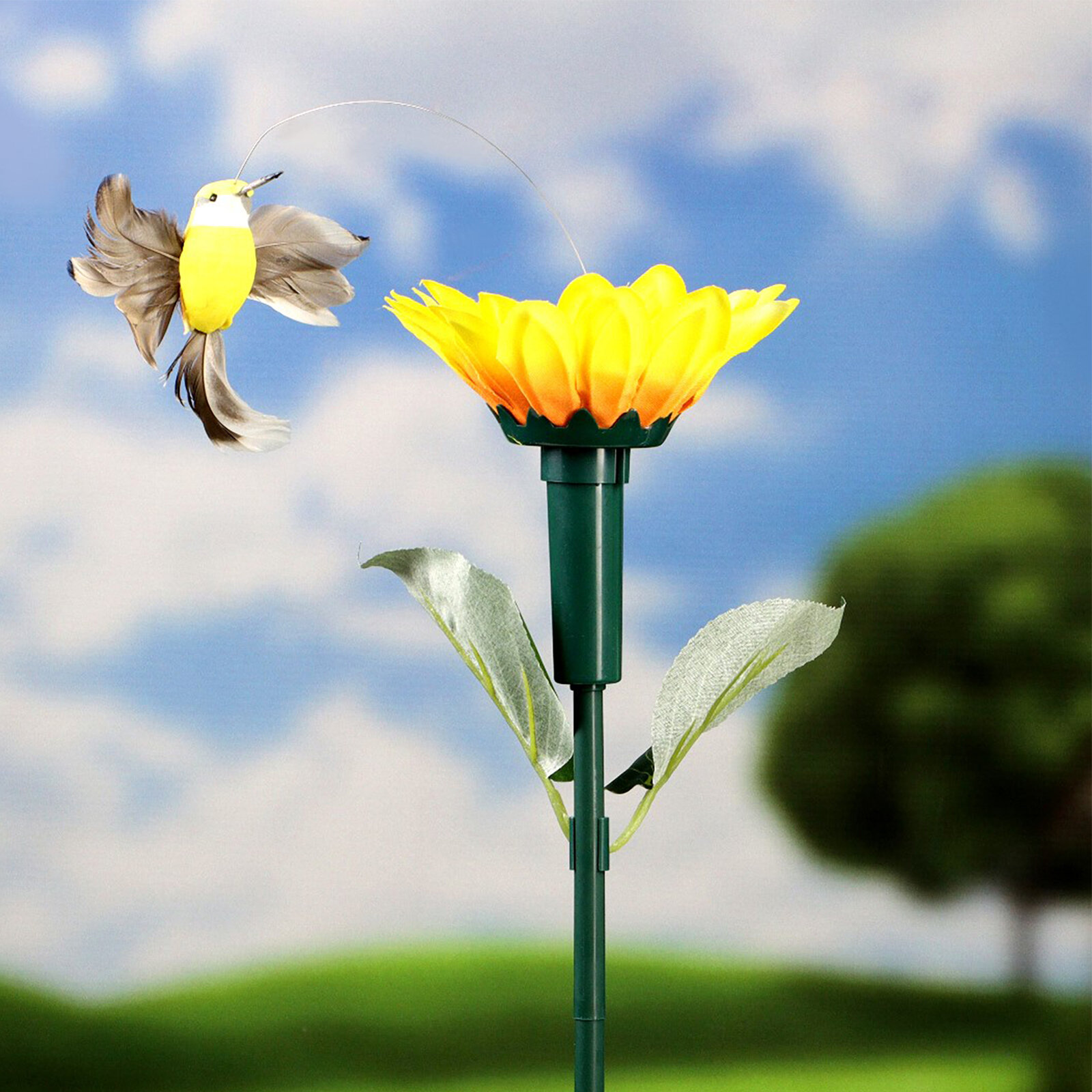 Штекер летающий «Подсолнух с птичкой», на солнечной батарее, микс