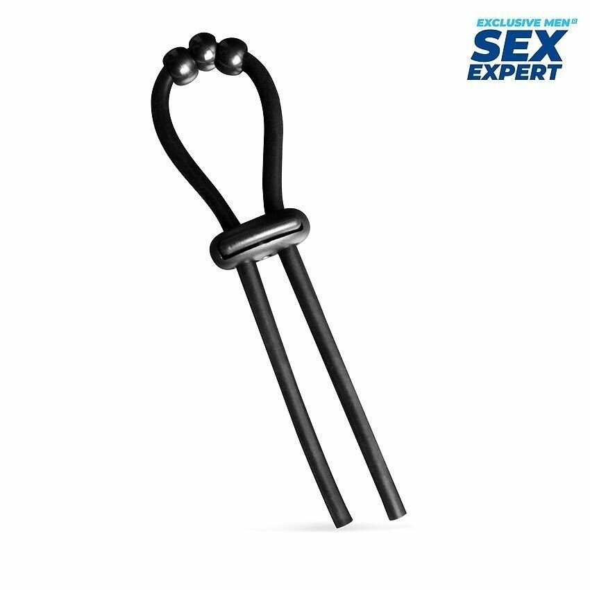 Черное эрекционное кольцо со стимулирующими бусинами. Производитель - Sex Expert.
