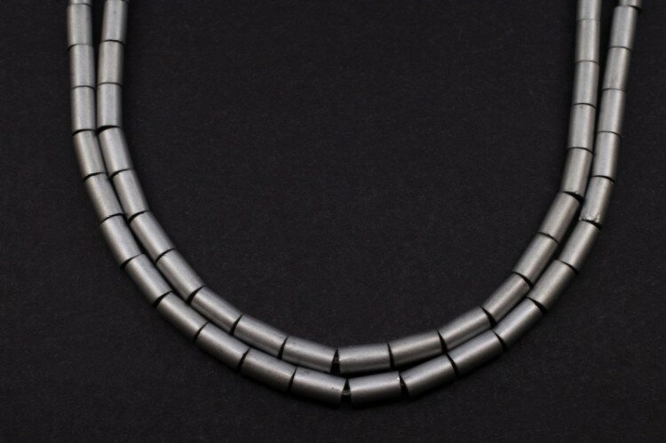 Бусина стеклянная цилиндрическая 5х3мм, отверстие 0,7мм, цвет платина матовый, 542-057, 1 нить (около 70 бусин)