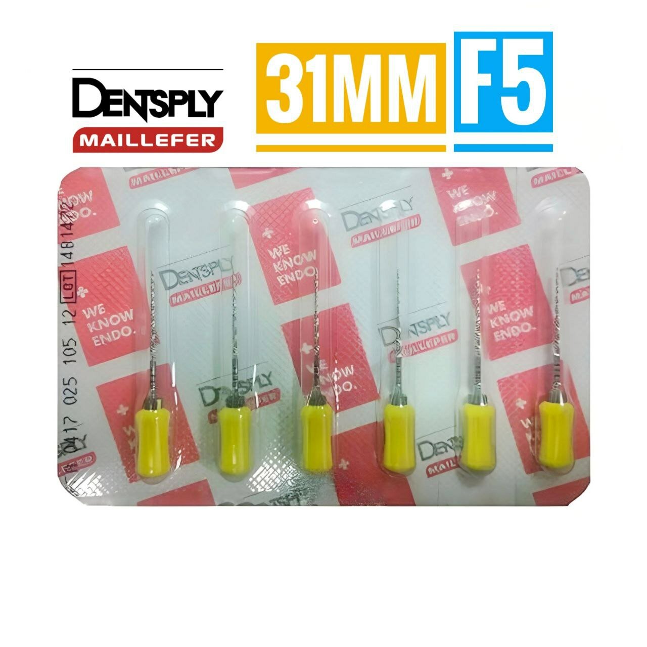Протейперы ручные (6шт) ProTaper Дентсплай Майлифер , Dentsply Maillefer в наборе 31 мм F5 , 6 шт/уп Желтый . Incidental , Инсидентал .