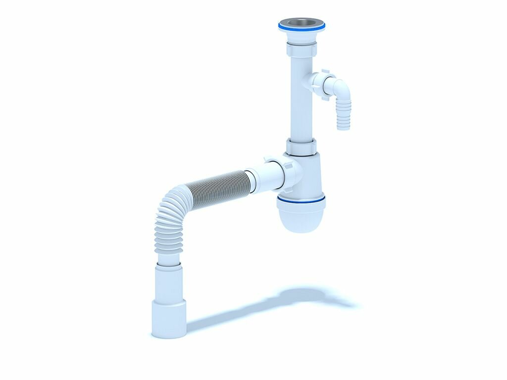 Сифон АНИ C1315 1 1/4"*40 с отводом для стиральной машины, с гибкой трубой 40*40/50