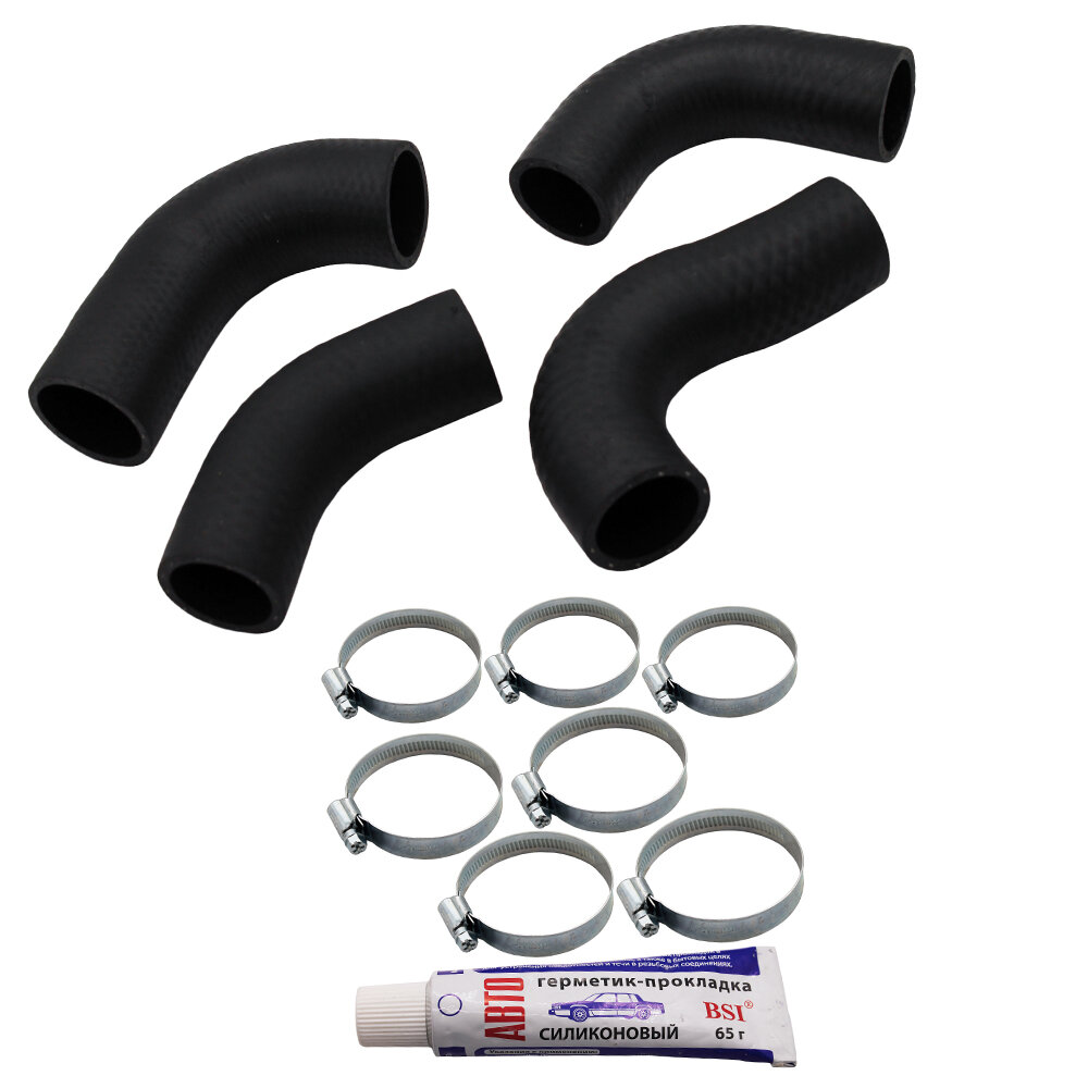 Патрубки радиатора Riginal для а/м ГАЗ 3302-3221 дв. 406 с хомутами и герметиком (кт. 4 шт.)