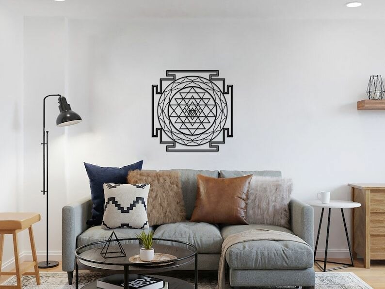 Декоративное металлическое панно, Шри Янтра (черный цвет)