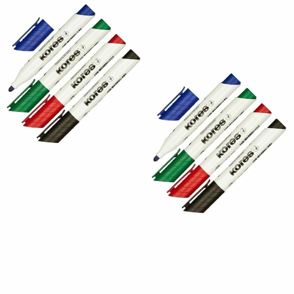 Kores Набор маркеров для белых досок, 4 цвета, с губкой, 3 мм - 2 уп