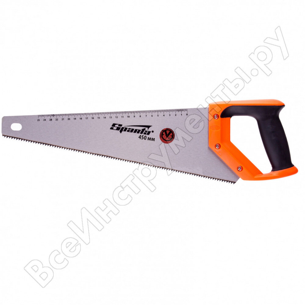 Ножовка SPARTA по дереву,450 мм,7-8 TPI, зуб-2D, каленый зуб, линейка, двухкомпонентная рукоятка// 235025 для эффективного распила материалов