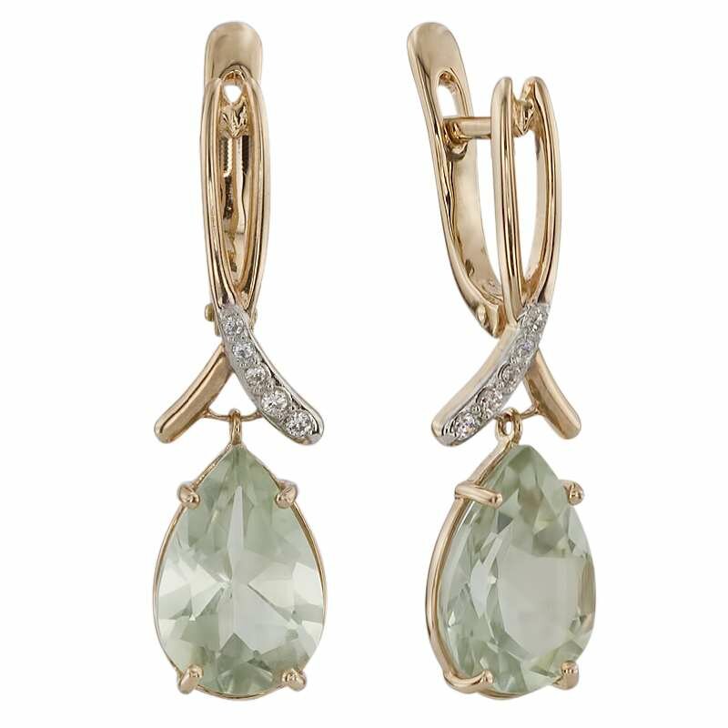 Серьги, красное золото, 585 проба, аметист