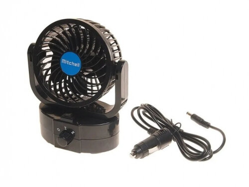 Вентилятор Mitchell 10 см, 12V, 3/3.5W, 2-скорости, автовращение, с регулируемыми углами обдува 360°, black/blue
