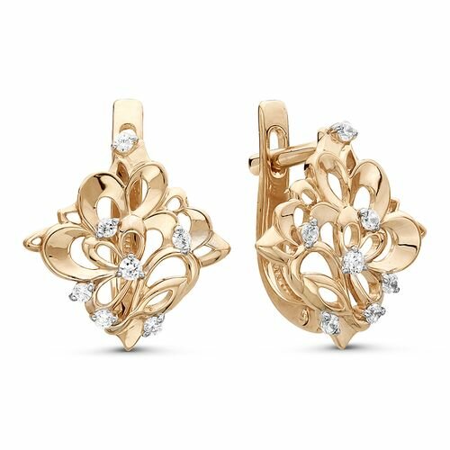 Серьги, золото, 585 проба, фианит