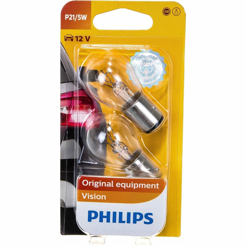 Автолампа блистер, 2шт. PHILIPS P21/5W BAY15d 12V/ 1/10 12499B2 надежной конструкции