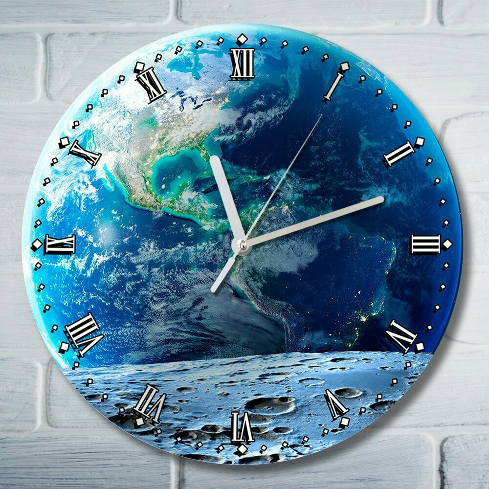 Настенные часы УФ "Космос земля (ночь, Луна, Звезды, милота, Подарок для мамы, бабушки сестры, подруге) - 9129"