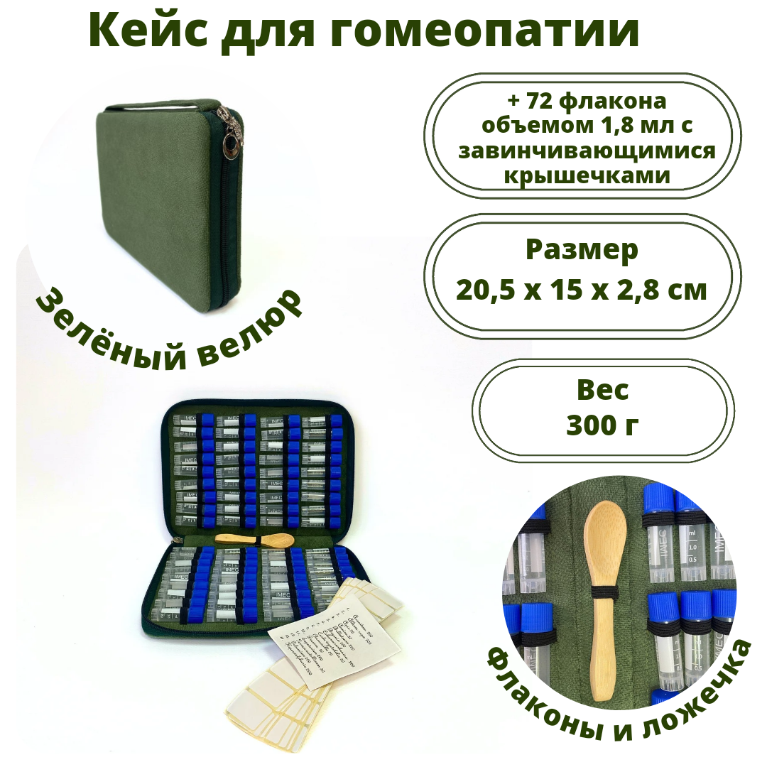 Гомеопатическая аптечка, пенал, кейс для хранения гомеопатических препаратов на 72 флакона объёмом 1,8 мл