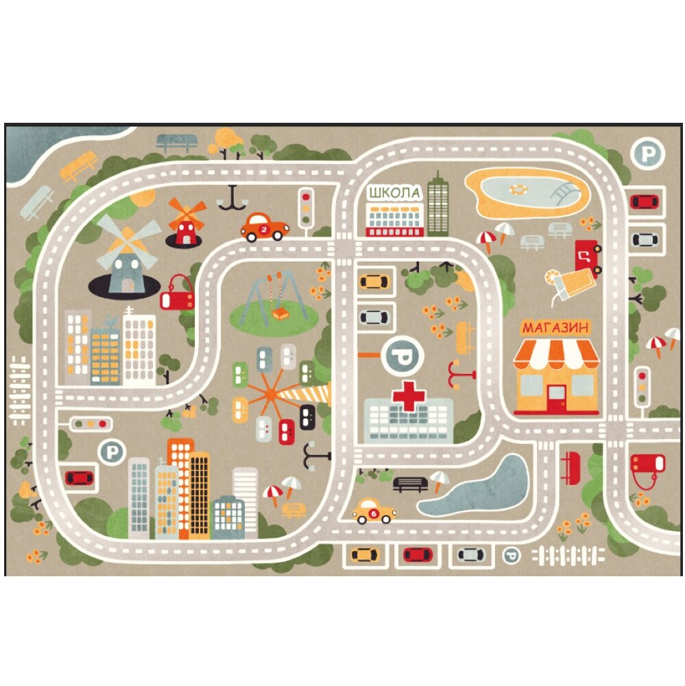 Детский ковер Silverstone Carpet Joyland A49, 160x230 см, принт, бежевый/серый, противоскользящая основа, стирка