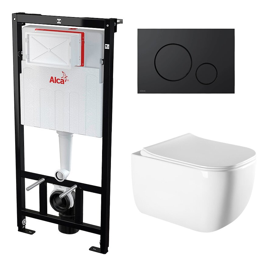 Комплект 3 в 1 инсталляция AlcaPlast + Унитаз подвесной Vincea Form VT1-35 + черная кнопка