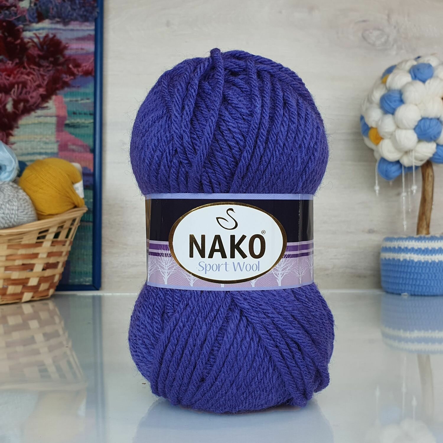 Пряжа Sport wool Nako, синий - 10472, 25% шерсть, 75% премиум акрил, 5 мотков, 100 г, 120 м.