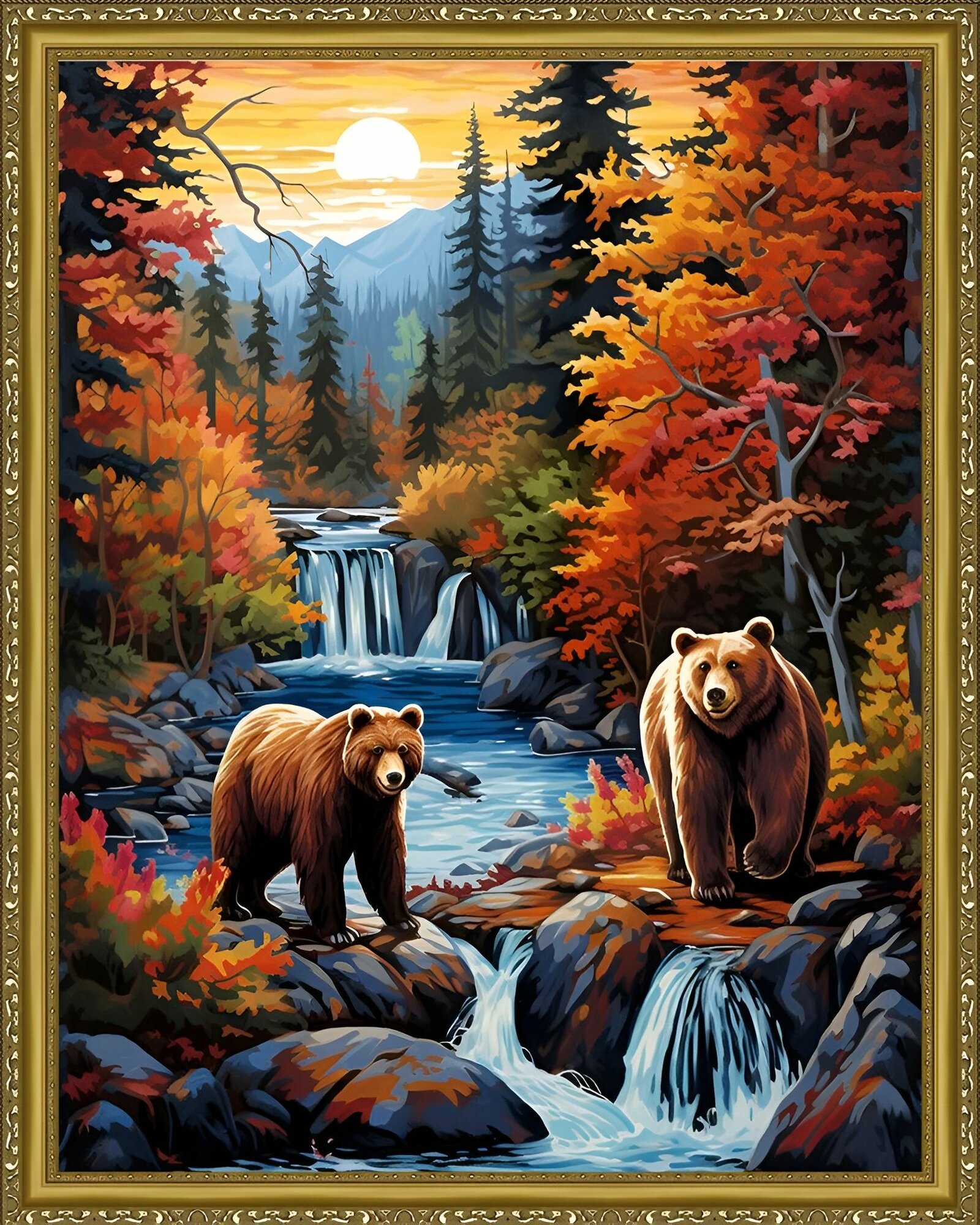 Алмазная мозаика на подрамнике 40*50 "Медведи на реке"