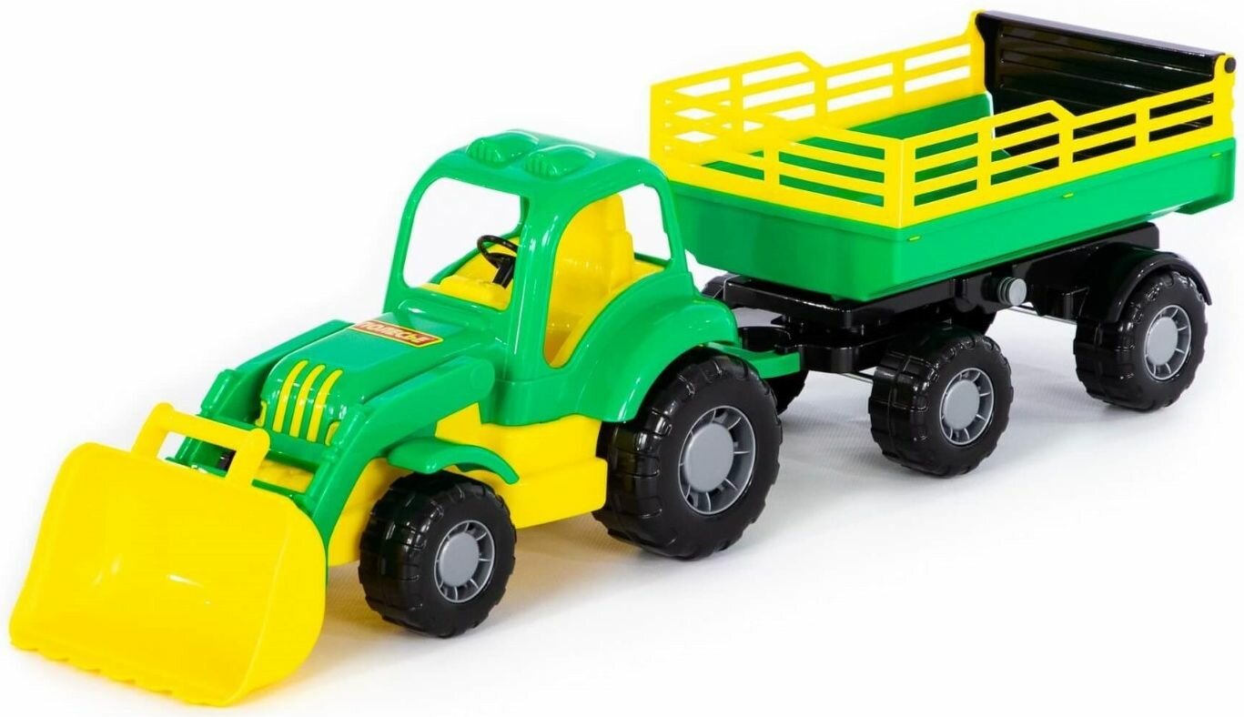 Трактор "Силач" с прицепом №2 и ковшом, игрушечная машинка для детей, пластиковая игрушка для песочницы и дома, цвет микс
