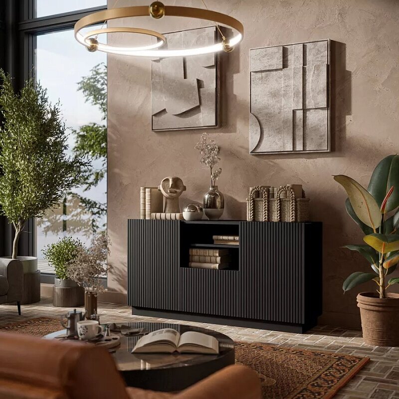 Комод МебельЛэнд24 Терни - 4 Черный 150x42x78 двухдверный с 1 ящиком