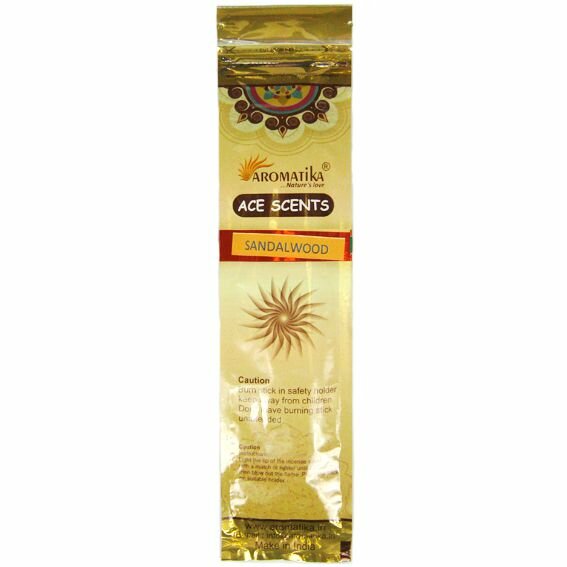 Ace Scents SANDALWOOD Natural Masala Incense Sticks, Aromatika (сандаловое дерево натуральные ароматические палочки, Ароматика), 20 палочек.
