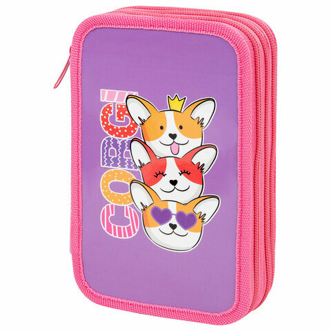 Пенал пифагор, 3 отделения, ламинированный картон, 19х11 см, "Corgi queen", 272250