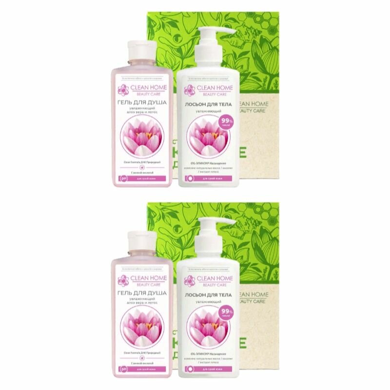 CLEAN HOME Подарочный набор BEAUTY CARE, Увлажняющий, (гель для душа 350 мл, лосьон для тела 350 мл), 2 шт