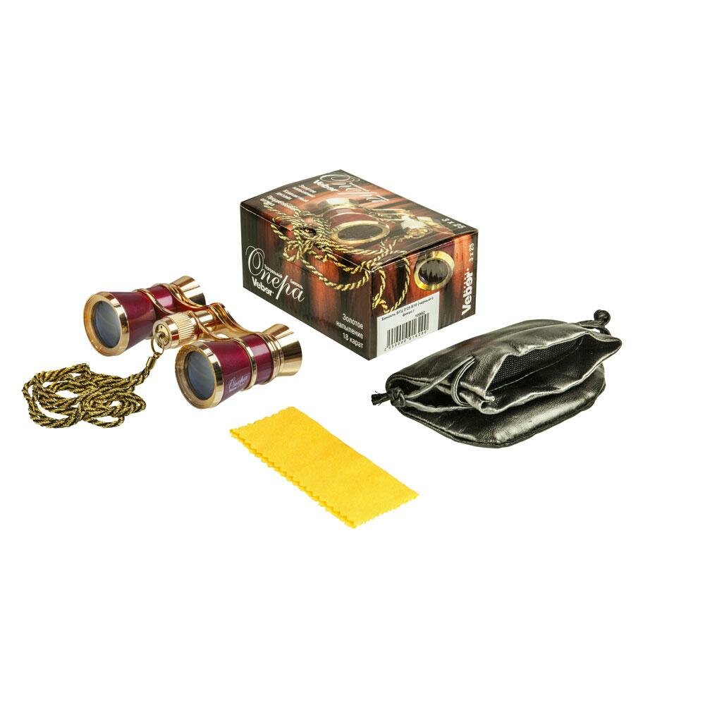 Бинокль Veber БГЦ 3x25 с цепочкой, красный/золотой
